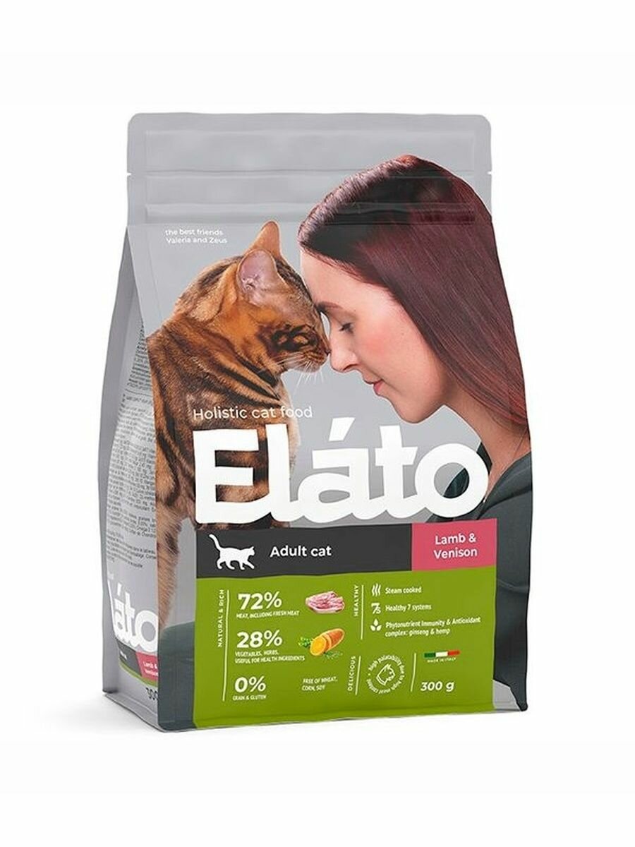 Elato Holistic для взрослых кошек с ягненком и олениной 300г.