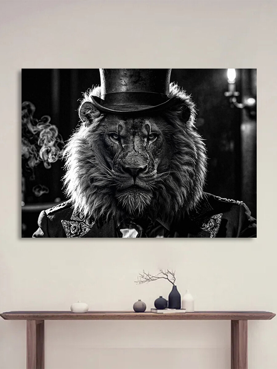 Картина интерьерная на стену - "Брутальные животные, лев в костюме, в офис" , 60х80 см.