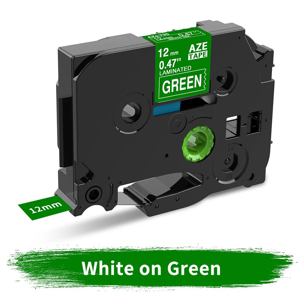Лента для принтера этикеток Aken 12 мм, White on Green