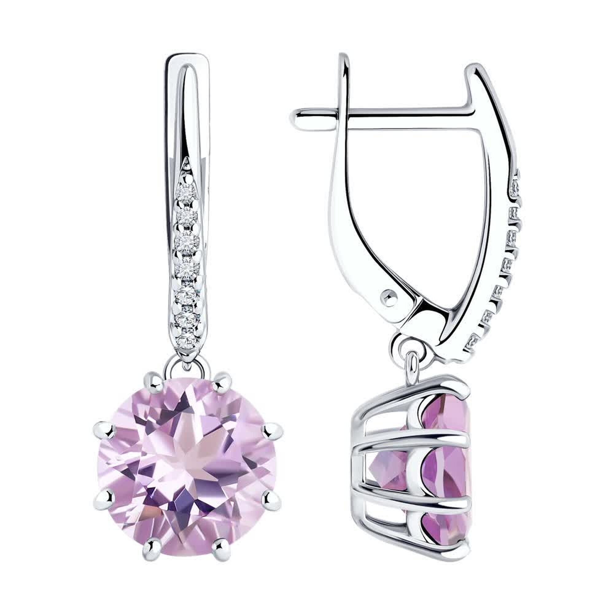 Серьги, серебро, 925 проба, родирование, фианит, аметист