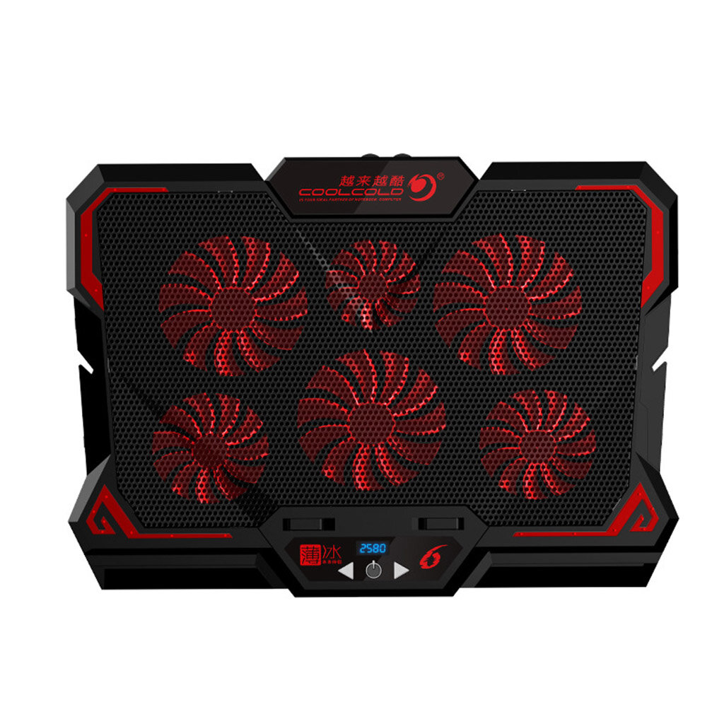 17-дюймовый игровой кулер для ноутбука, шесть вентиляторов, светодиодный экран, два USB-порта, охлаждающая подставка для ноутбука со скоростью 2600 об/мин, подставка для ноутбука