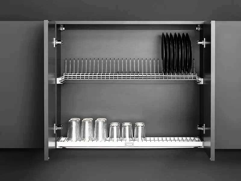 Комплект посудосушителя для тарелок/чашек в базу 450мм(для плиты 16мм), с алюмин. рамой и пласт. поддоном, регулировка по глубине 1 ком.