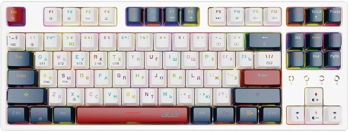 Клавиатура Acer OKR302 (ZL. KBDEE.016) беспроводная, USB, Bluetooth/Радиоканал, белый