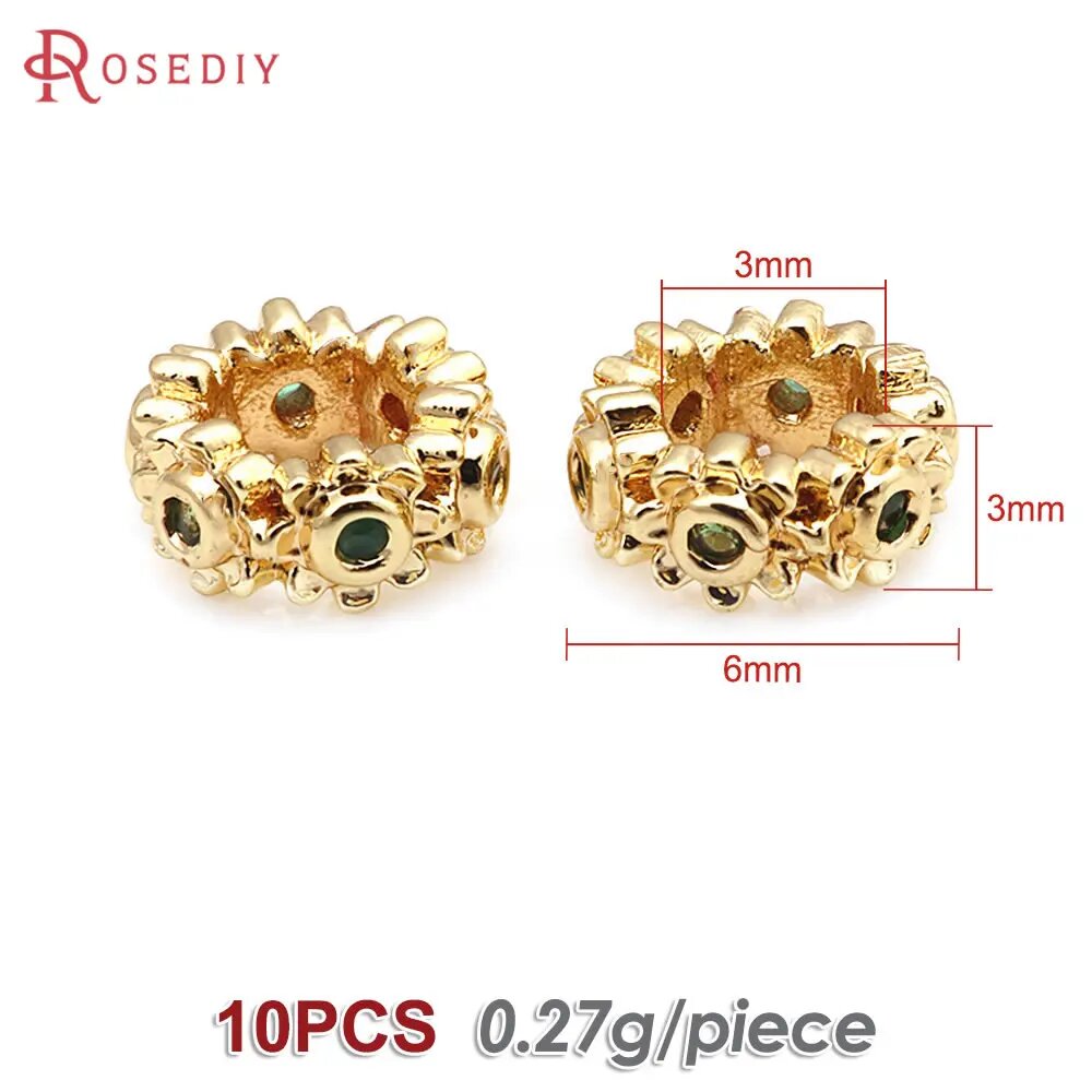 Цветочные бусины-разделители Rosediy из латуни и циркония 49270-18K Gold Color