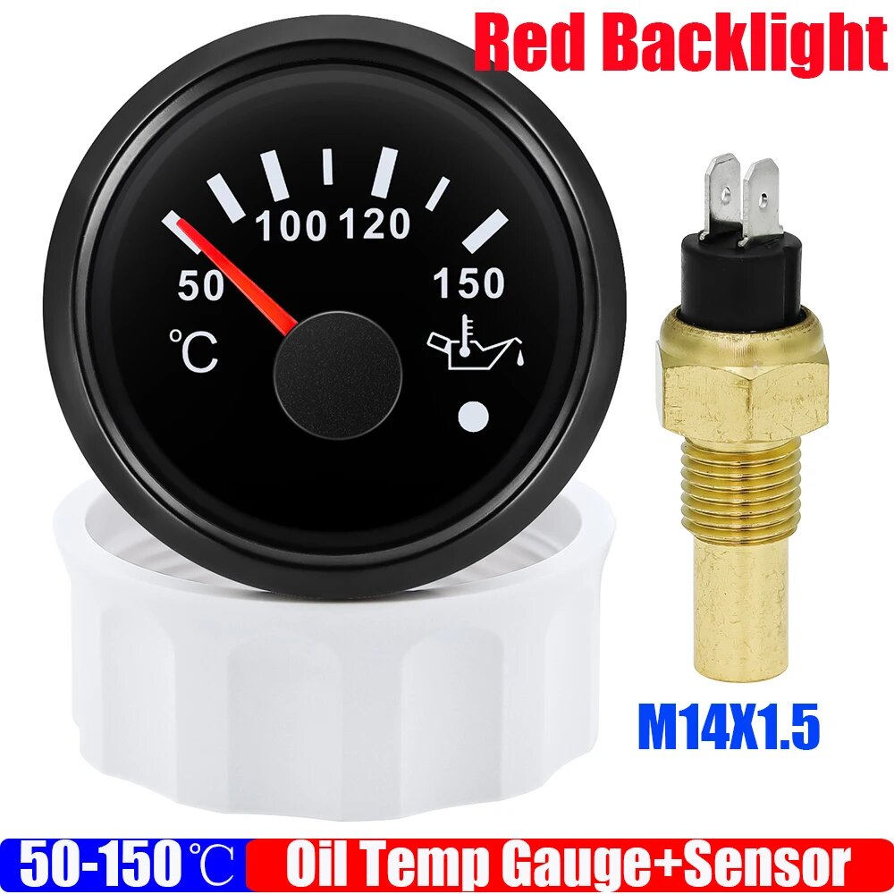 Автомобильный лодка 2 "52 мм Датчик температуры масла с предупредительным красным светом 50 ~ 150 ℃ Измеритель температуры масла + датчик 1/8NPT M14X1,5 DC12V 24V Custom BN M14X1.5