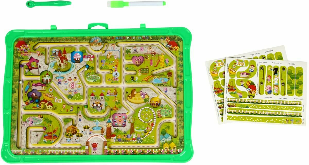 Игровой набор лабиринт "Летний парк" с маркерной доской, игра-головоломка, комплект с шариками и ручка с магнитом