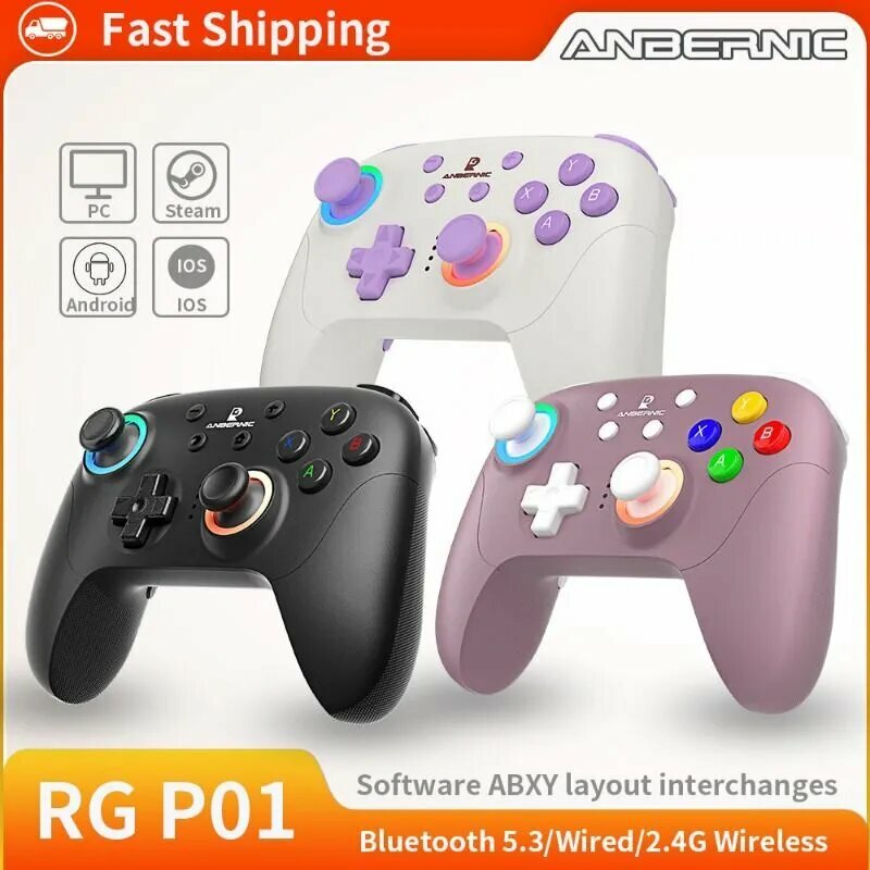 ANBERNIC RG P01 RGP01 Геймпад Проводной Беспроводной Bluetooth RGB Джойстик С Эффектом Холла XBOX Игровой Контроллер Для ПК Android IOS Steam