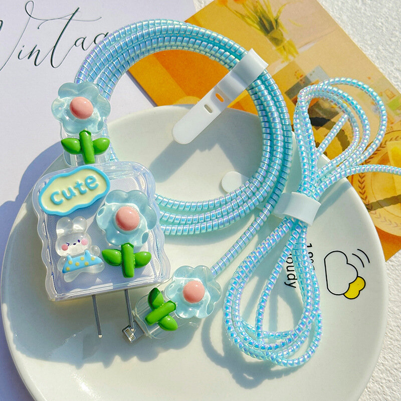 Защитный чехол для зарядного устройства, для Apple 15/14 Pro, 20 Вт, синий цветок кролика