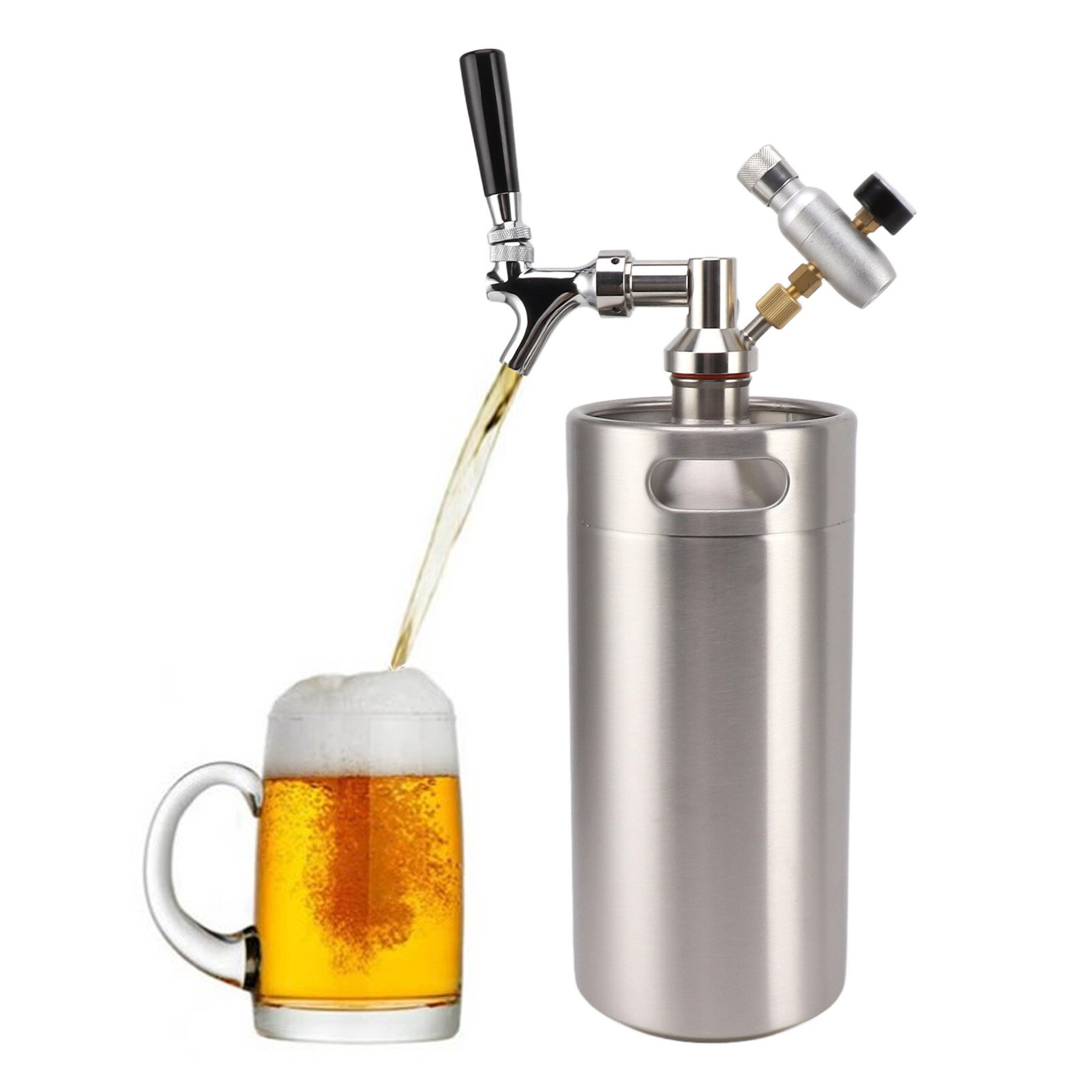 Кег Beer Growler, 3.6L, металлический, с манометром 60PSI, для домашнего использования