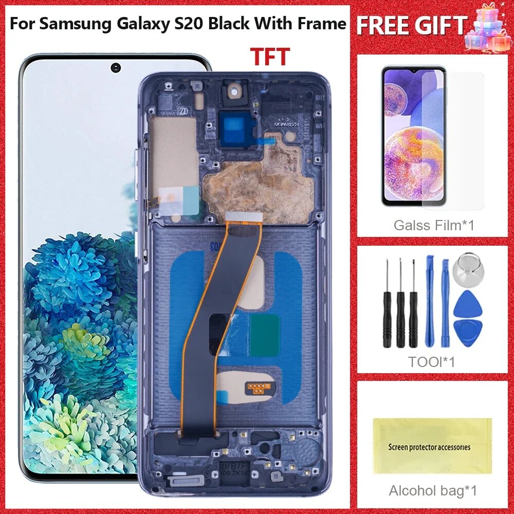 Высококачественный ЖК-дисплей для Samsung Galaxy S20 G980 ЖК-дисплей для Galaxy SM-G980 SM-G980F, сенсорный экран с рамкой и дигитайзером в сборе SM TFT Black Frame