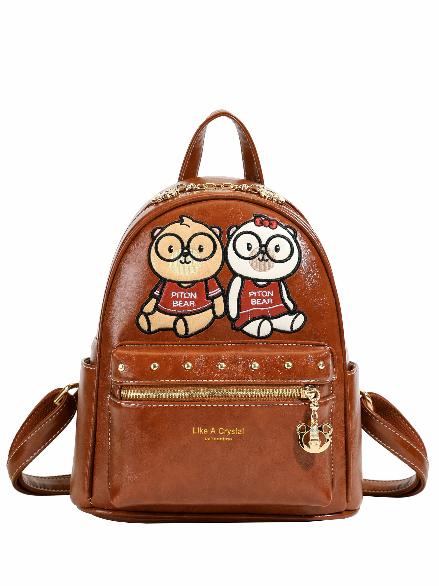 Рюкзак городской Piton Bear, регулируемые лямки, экокожа, мишки, коричневый
