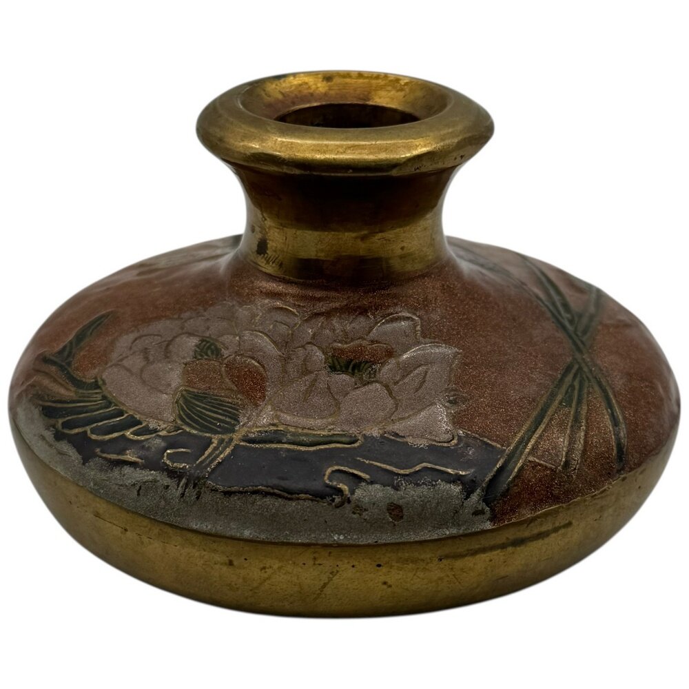 Подсвечник "Стрекоза" с ручкой, на 1 свечу, 7 см, латунь, клуазоне, 1930-1950 гг, Китай