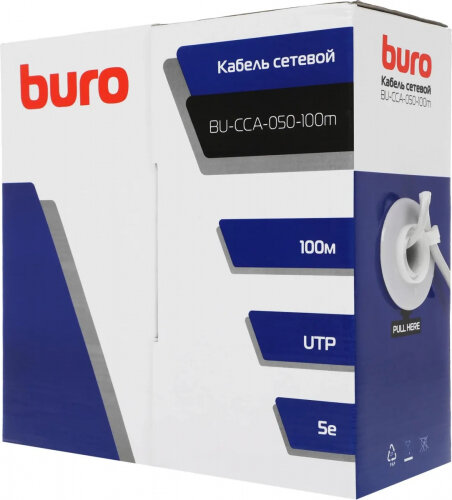 Кабель сетевой Buro BU-CCA-050-100m UTP 4 пары cat.5E solid 0.50мм CCA 100м серый