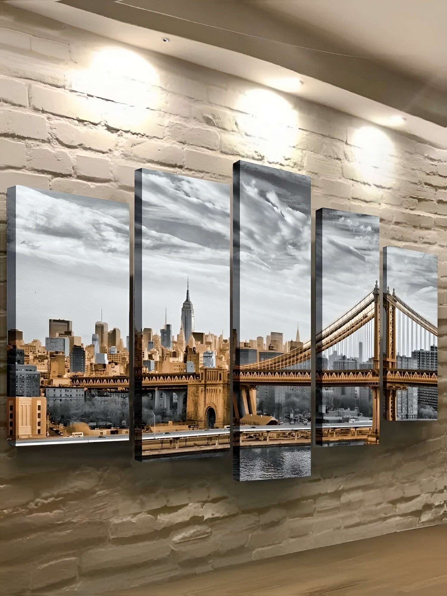 Модульная картина modul007 на стену для интерьера из 5 модулей "Городской мост" 140х80 см декор комнаты на подрамнике