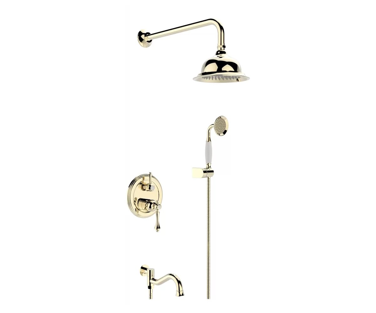 Душевая система скрытого монтажа из латуни с лейкой и шлангом Ganzer GZ77065-E золото