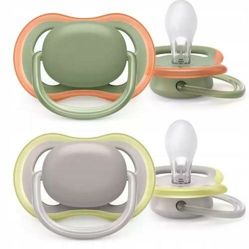 Пустышки Philips Avent "Ultra", зеленая, серая, без рисунков, 6-18 месяцев, 2 шт