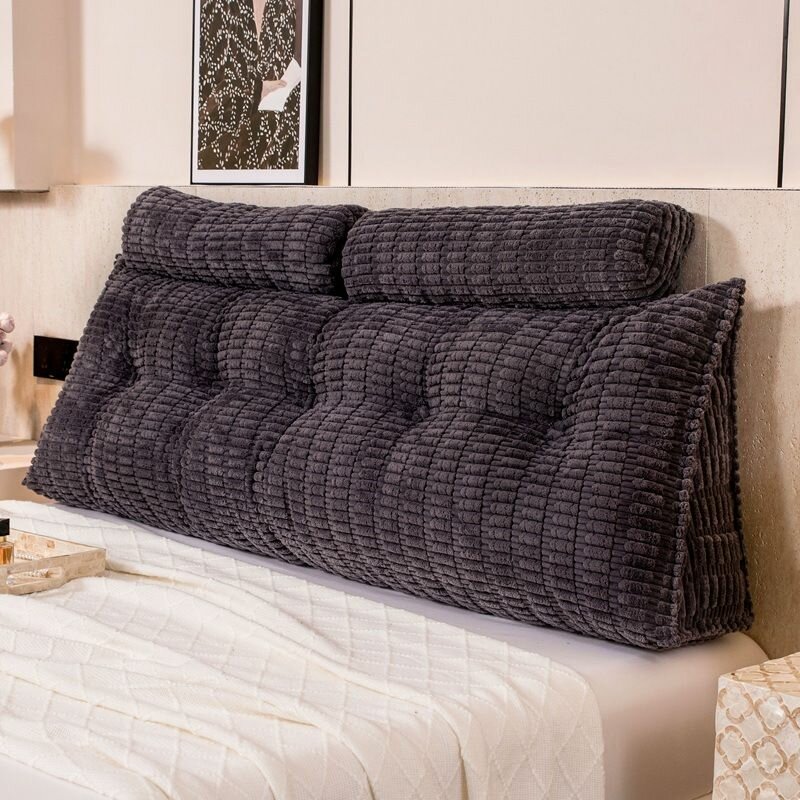 Треугольная подушка-спинка из кукурузного велюра, 20x50x100 см, с подголовником, съемный чехол, для кровати, дивана, татами (ортопедическая, защита от ударов)