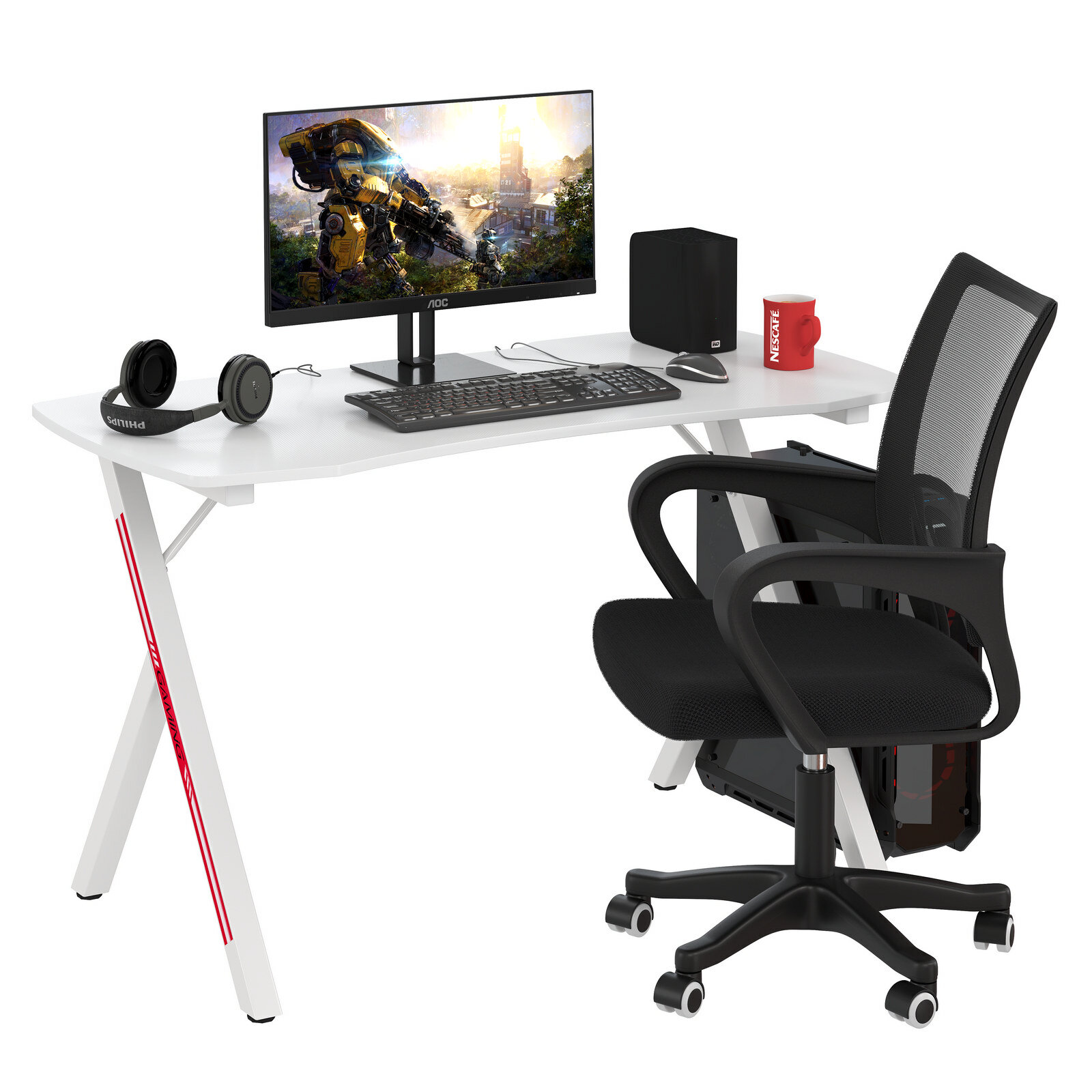 Кресло компьютерное 103 ткань чёрная и компьютерный стол Мебель--24 GT-2310 цвет белый