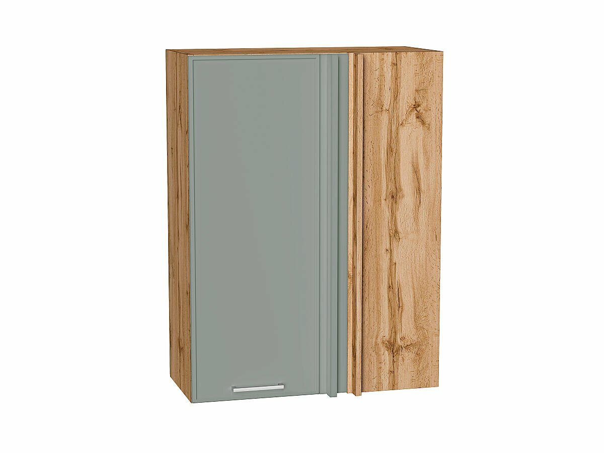 Шкаф верхний прямой угловой Квадро, цвет фасада Аквамарин, цвет каркаса Дуб Вотан, 920*700*345 мм