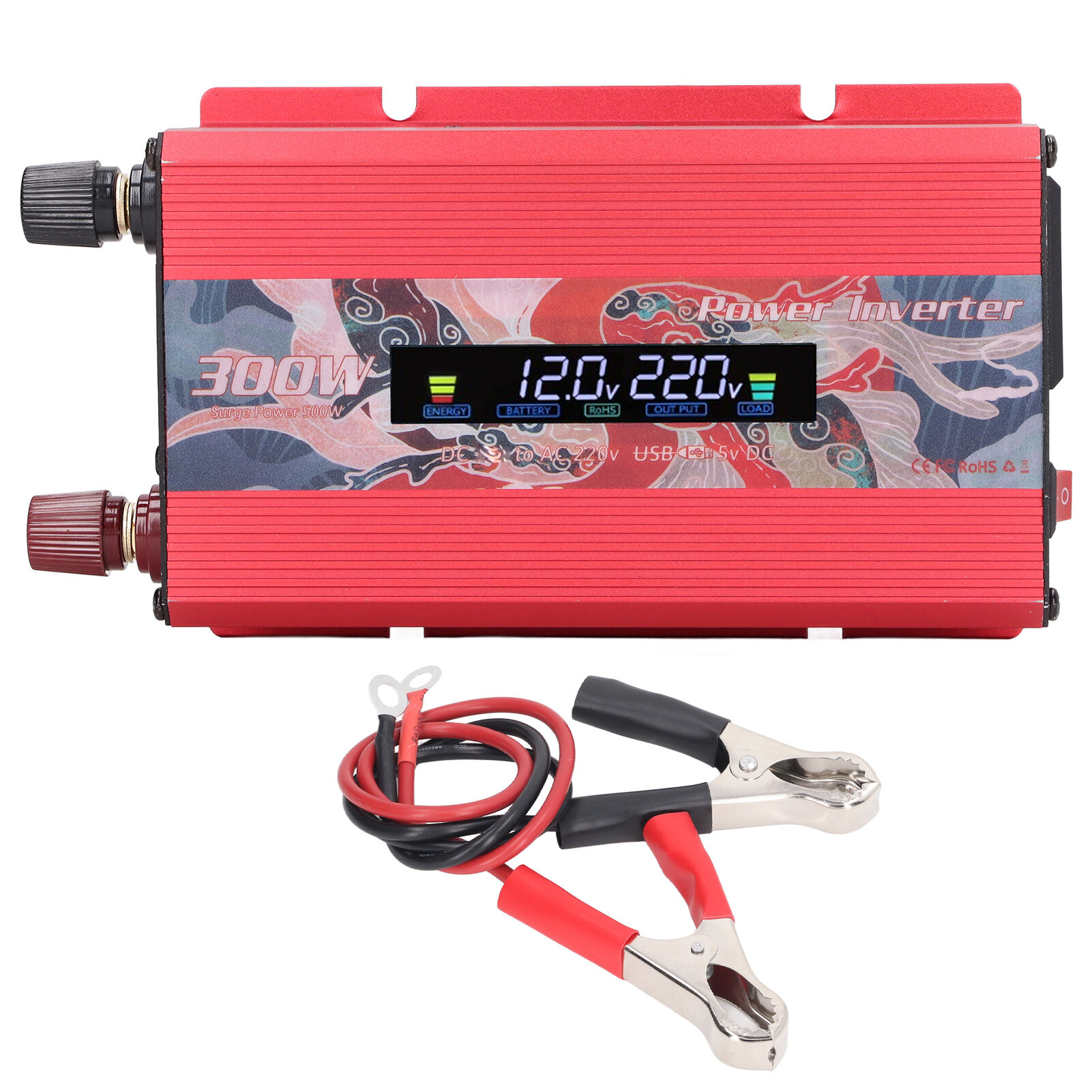 Автомобильный инвертор 300W DC-AC 220V, чистая синусоида, с LCD, USB 2.0A, для зарядки