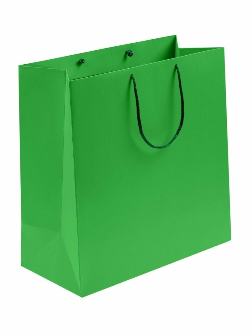 Подарочный пакет праздничный бумажный, упаковка подарка 35x35x16 Porta L, зеленый