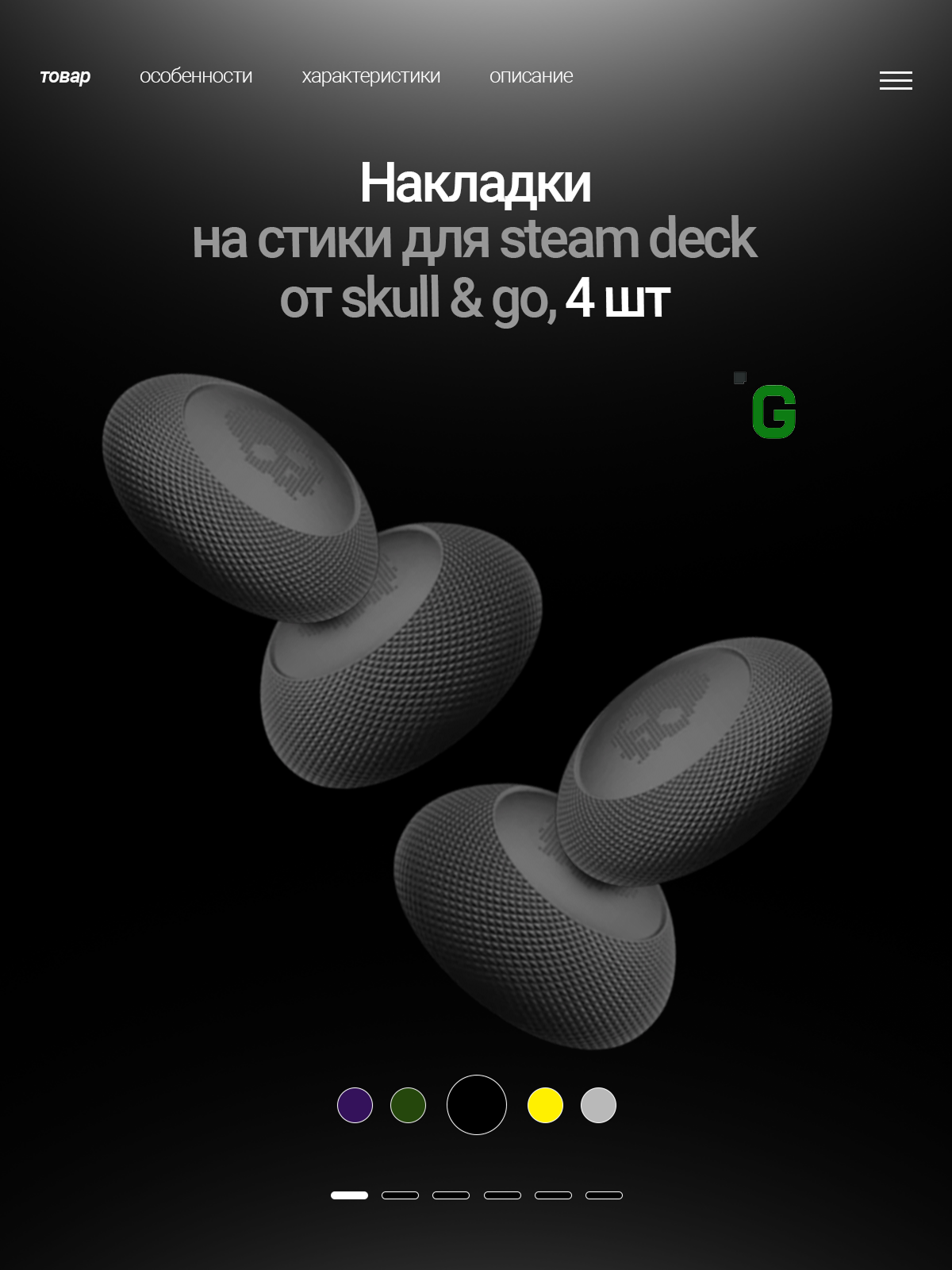 Премиум накладки на стики "Convex Thumb Grip" Skull & Co. для Steam Deck/ OLED/ Rog Ally, 4 шт, цвет черный (Black)