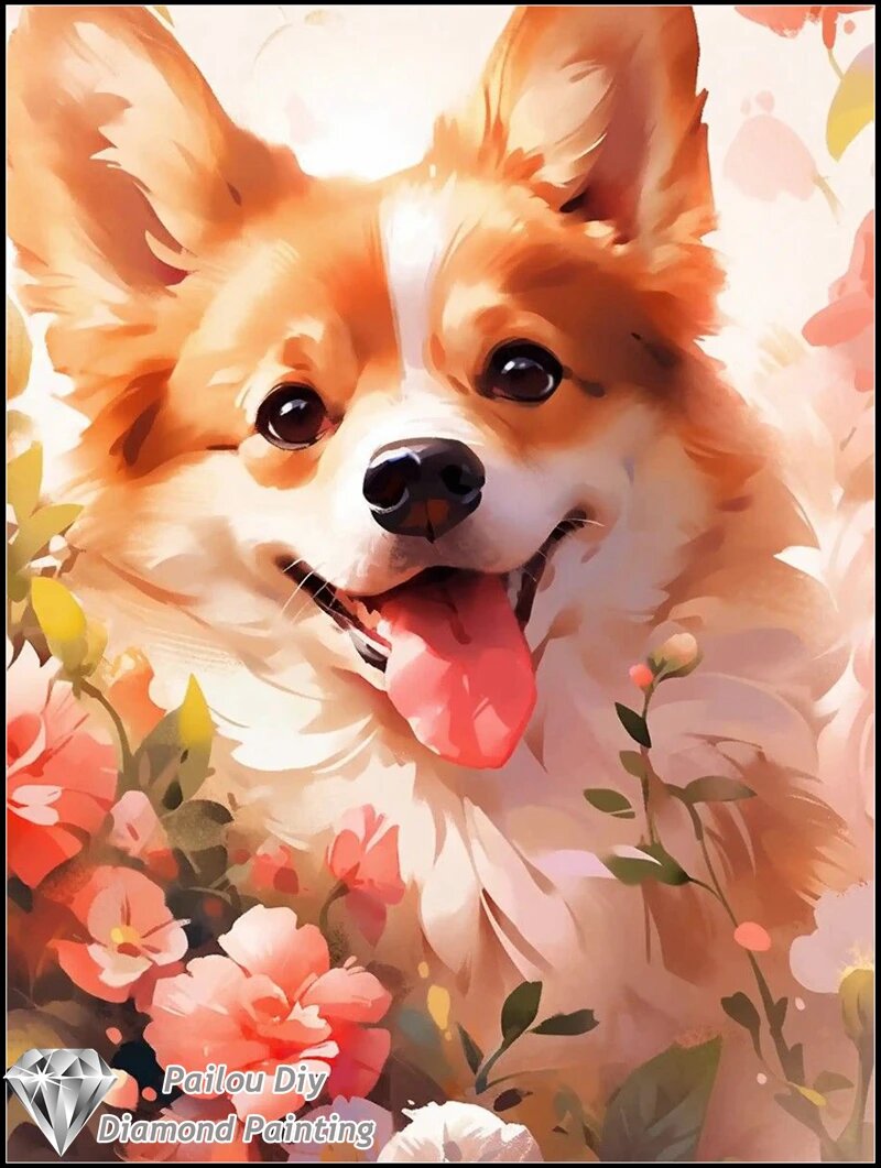 Картина из алмазной мозаики на подрамнике Круглые бриллианты 40х50см "Корги"