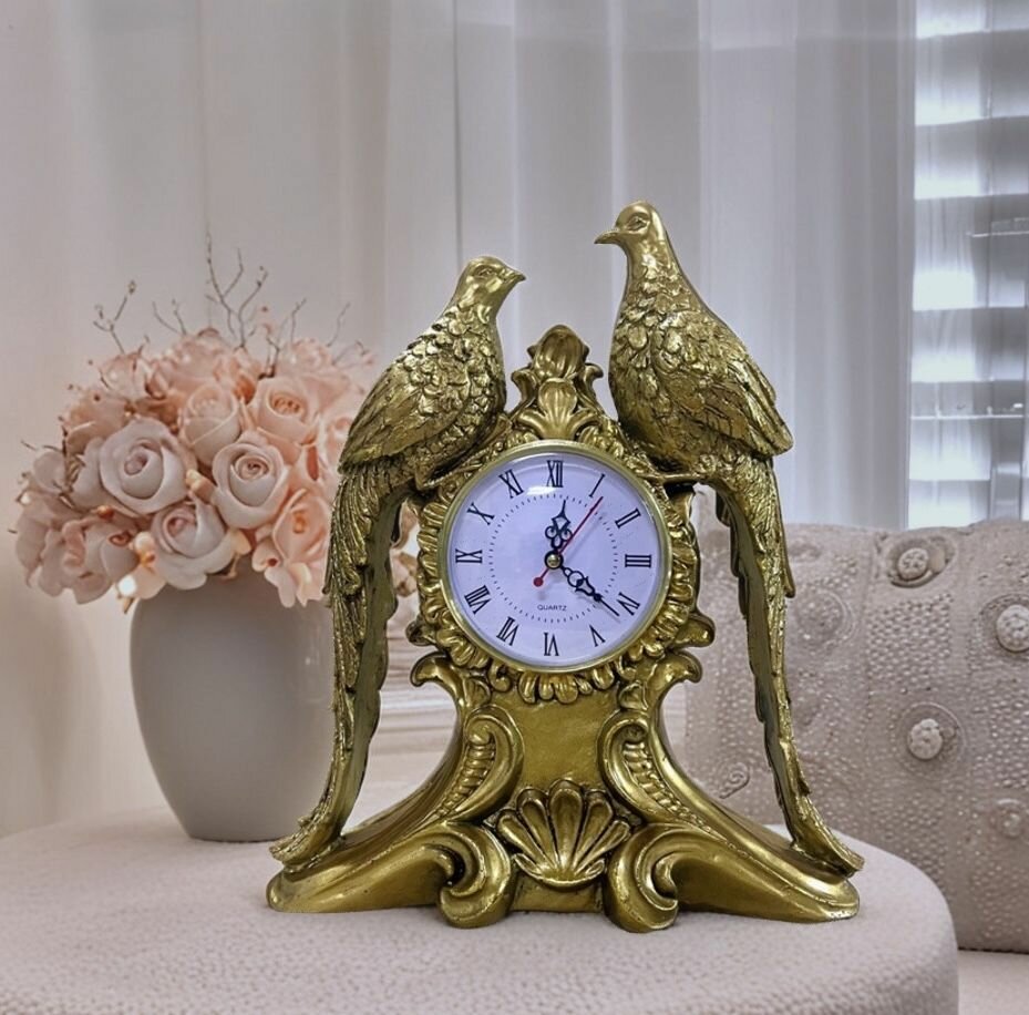 Часы литьевой мрамор "Птицы" Н-35 L-30 W-8 см Цвет: Золото черненое с позолотой