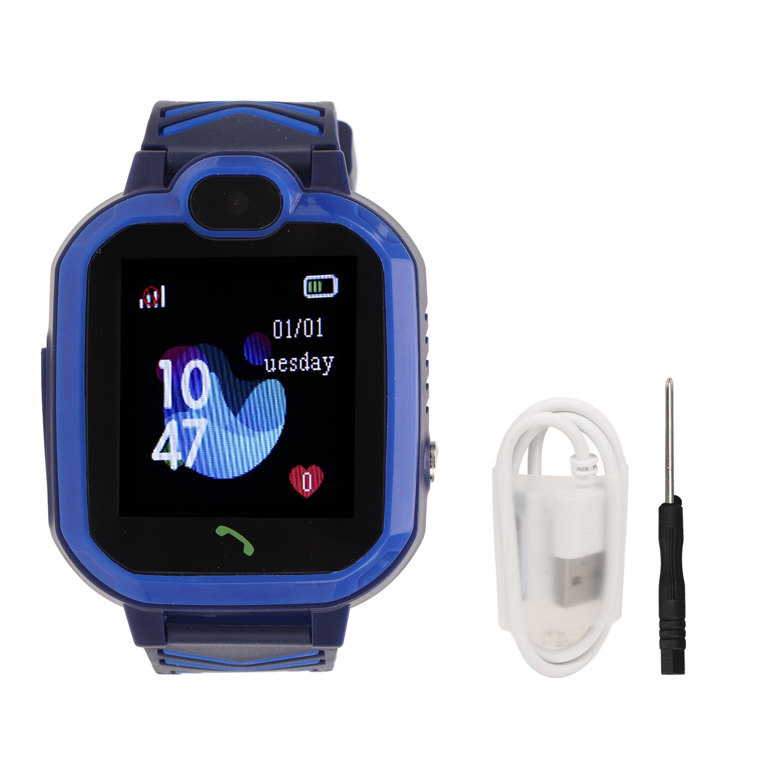 Детские умные часы с HD-камерой, функцией видеозвонка, GPS-позиционированием и сенсорным экраном, синего цвета.