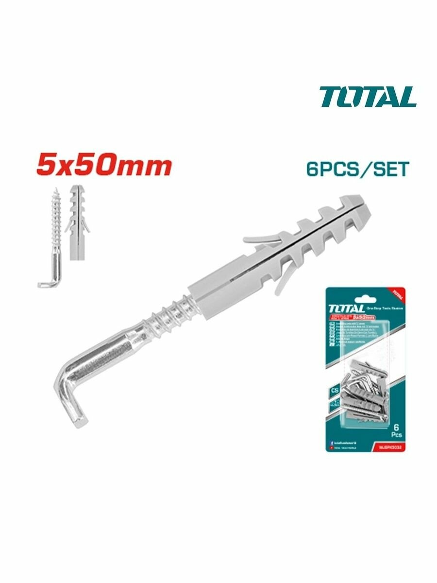Дюбель-гвозди TOTAL WJSPK5032, L-образные, сталь, 8х40мм, блистер, 6шт
