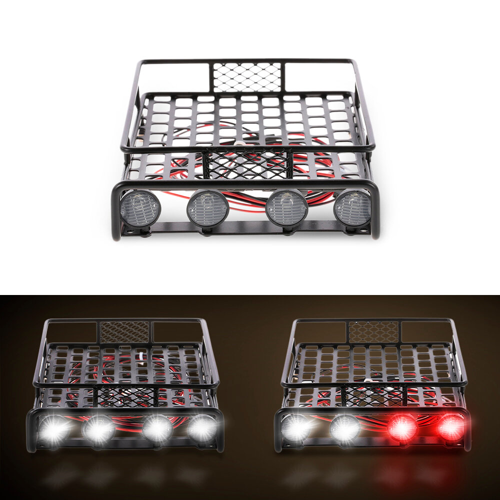 Ручка для багажа на крышу с световой панелью для 1/10 RC Crawler Axial SCX10 D90 110 Traxxas TRX-4 Tamiya HSP запчасти для радиоуправляемых автомобилей, размер багажа 170*110*40mm, цвет светодиодов белый, напряжение света 4.8-6V, количество 1 шт.