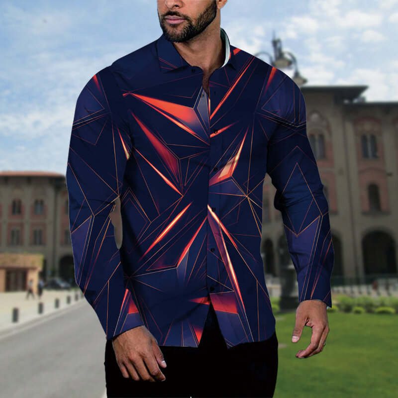 Мужская рубашка с длинным рукавом в гавайском стиле европейского размера с 3D-печатью тонкие топы для мужчин