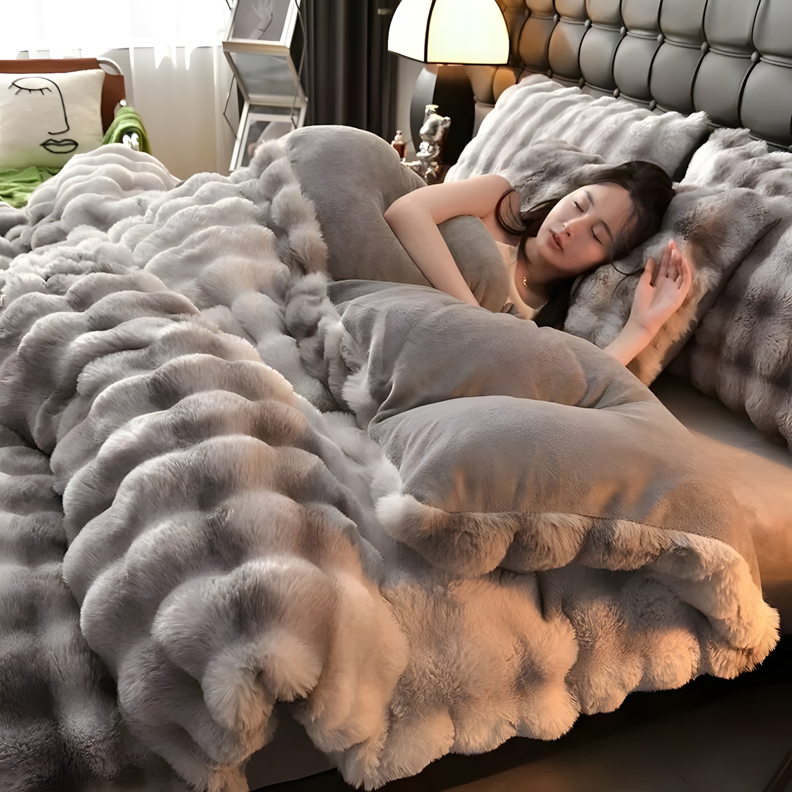 Комплект постельного белья, Мех искусственный, Евро, наволочки 48x74