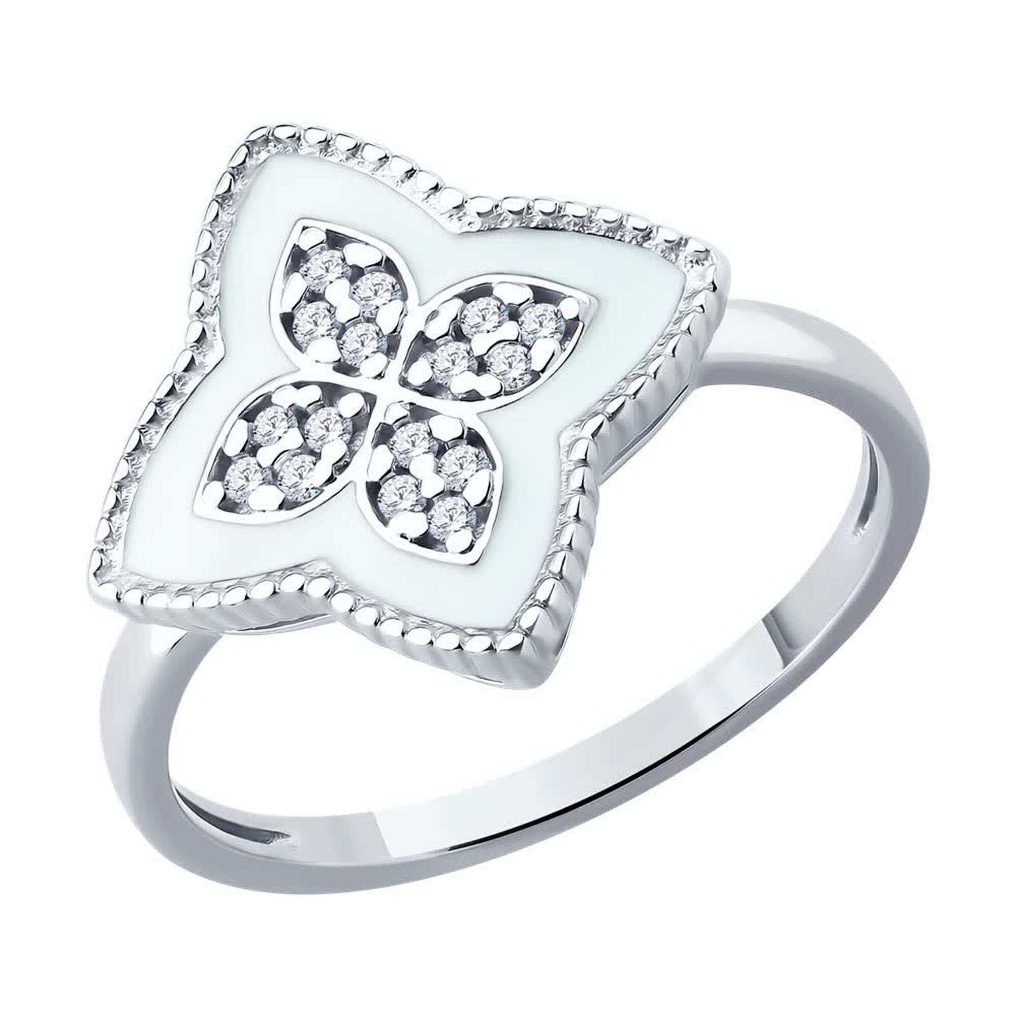 Кольцо, серебро, 925 проба, родирование, эмаль, фианит