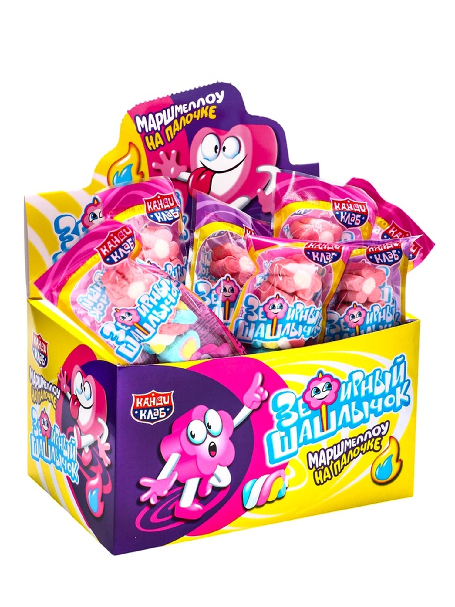 Зефир Канди Клаб "Зефирный шашлычок", ассорти, на палочке, в банке, флоу-пак, 12г