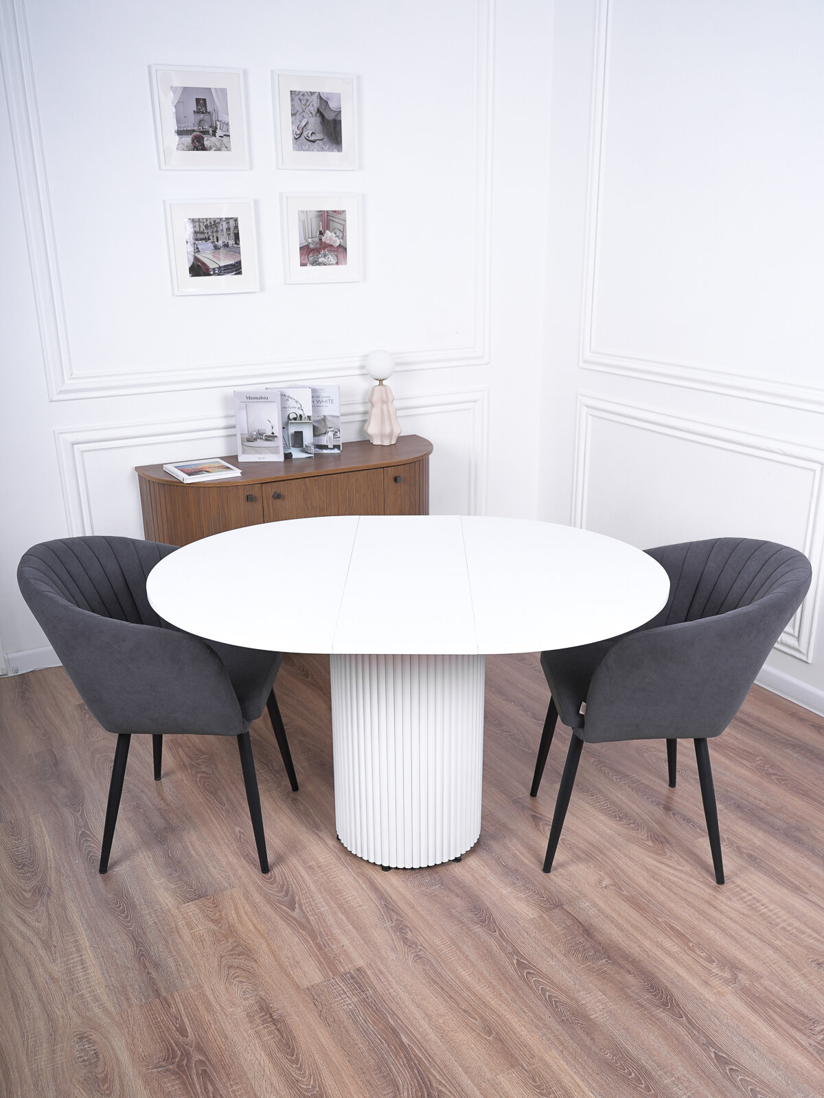 Стол кухонный раздвижной круглый Веста 100(130)х100см БелыйБекинг103ОпБелая