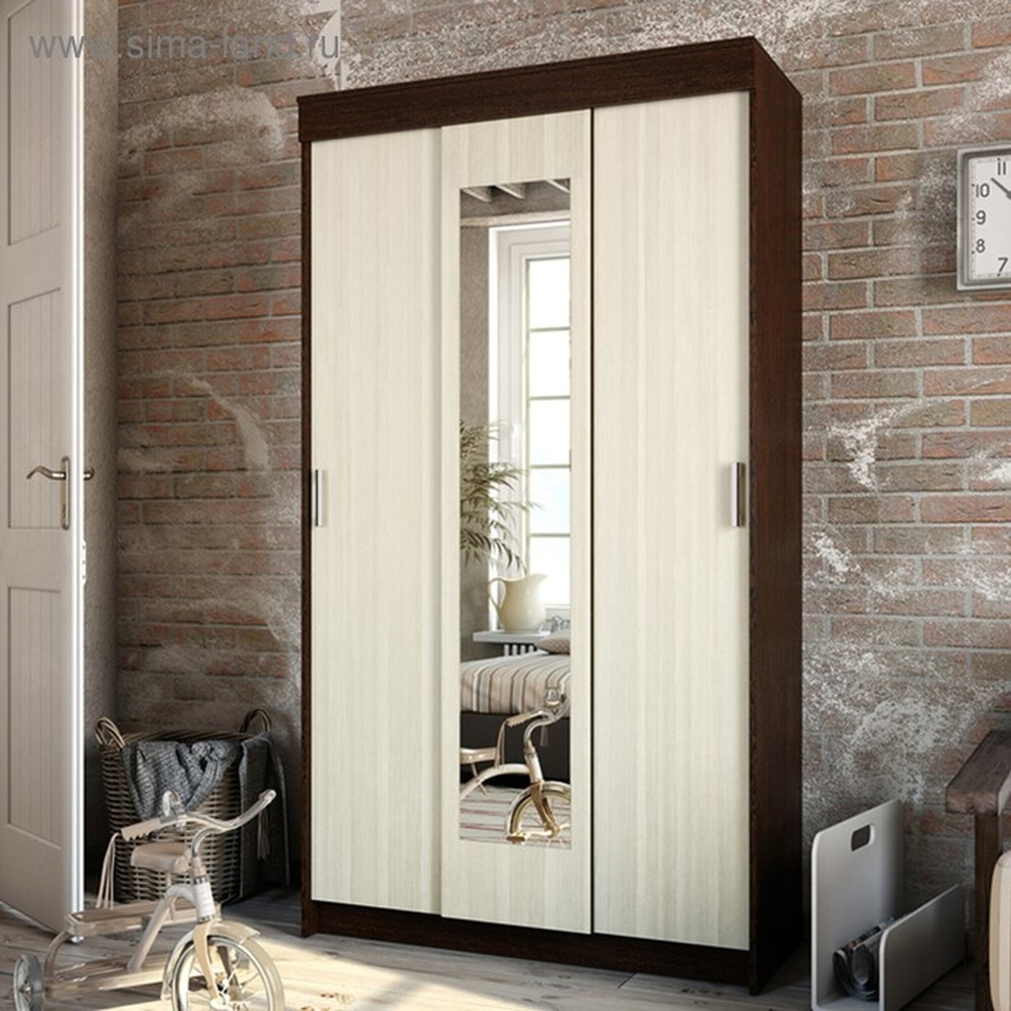 Шкаф-купе Сима-ленд "Эко", ЛДСП, 1200x565x2200мм, 3 двери, с зеркалом