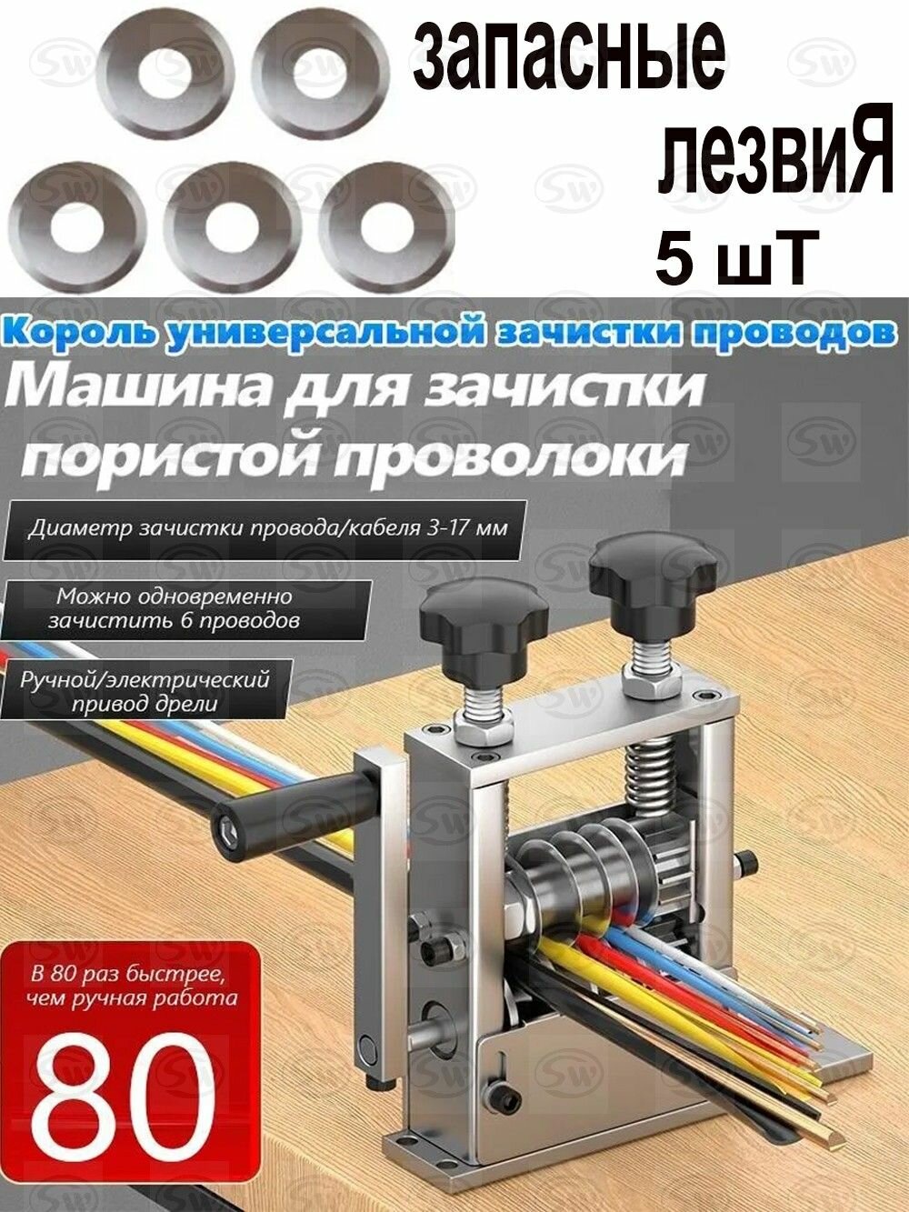 Машина для зачистки проводов, станок для разделки кабелей, ручная, автоматическая, 5 запасных лезвий