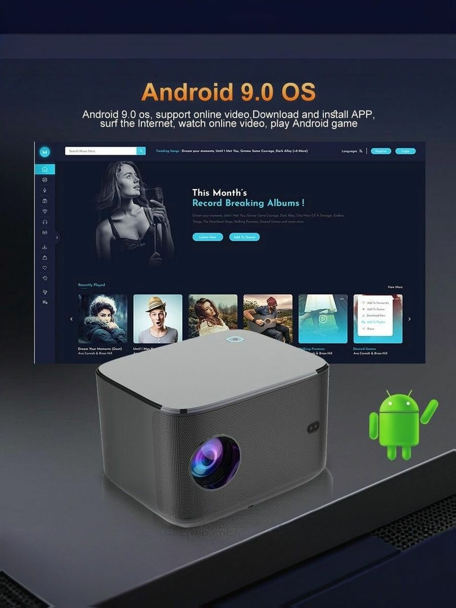 A6 Портативный проектор высокой яркости Android 9.0 1080p Full HD для домашнего кинотеатра, пыленепроницаемыйS