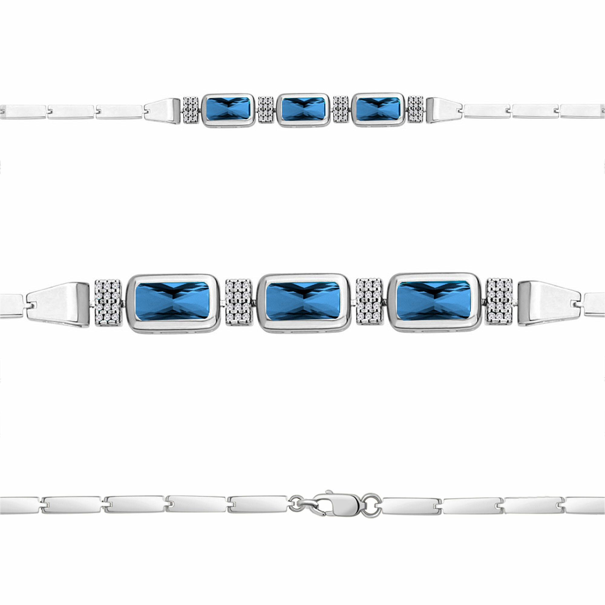 Браслет, серебро, 925 проба, родирование, фианит, топаз