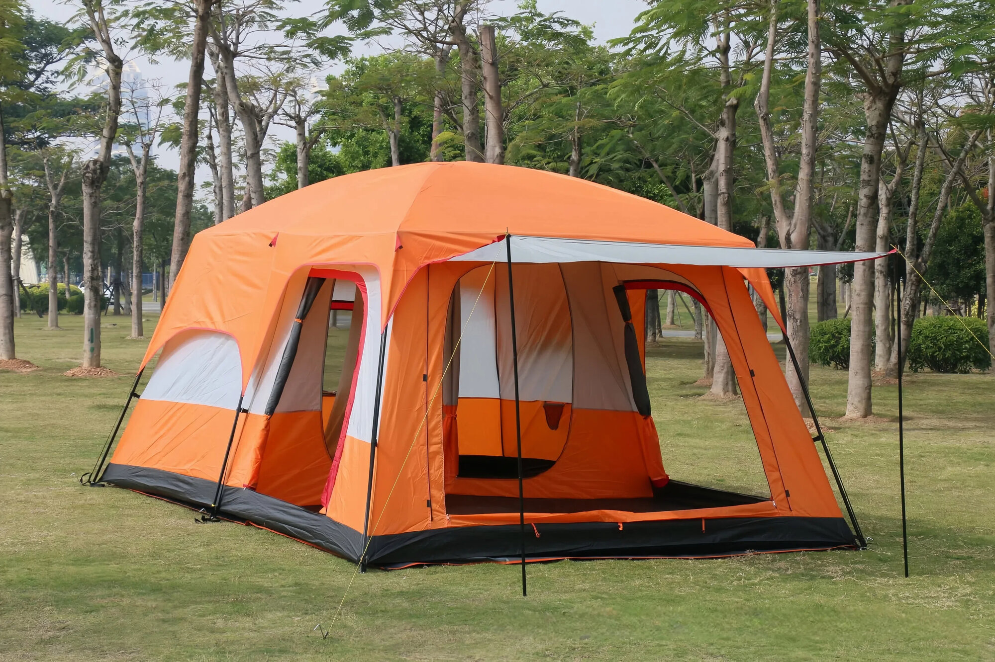 Оранжевая палатка для кемпинга с 2 спальнями и 1 гостиной на 8-12 человек, защищающая от солнца и дождя