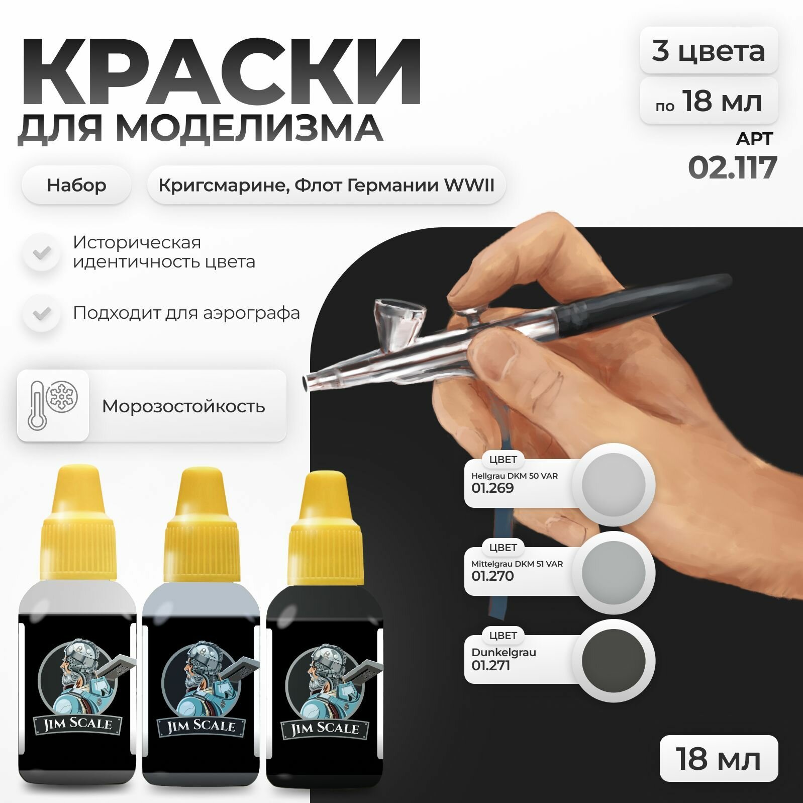 Набор красок Jim Scale: Кригсмарине, Флот Германии WWII 3 цвета