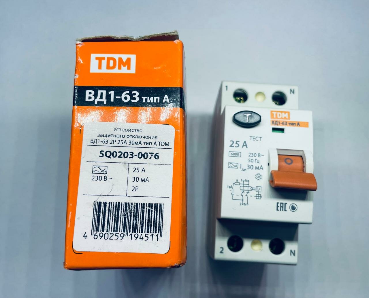 Устройство защитного отключения УЗО ВД1-63 2Р 25А 30мА тип А TDM SQ0203-0076