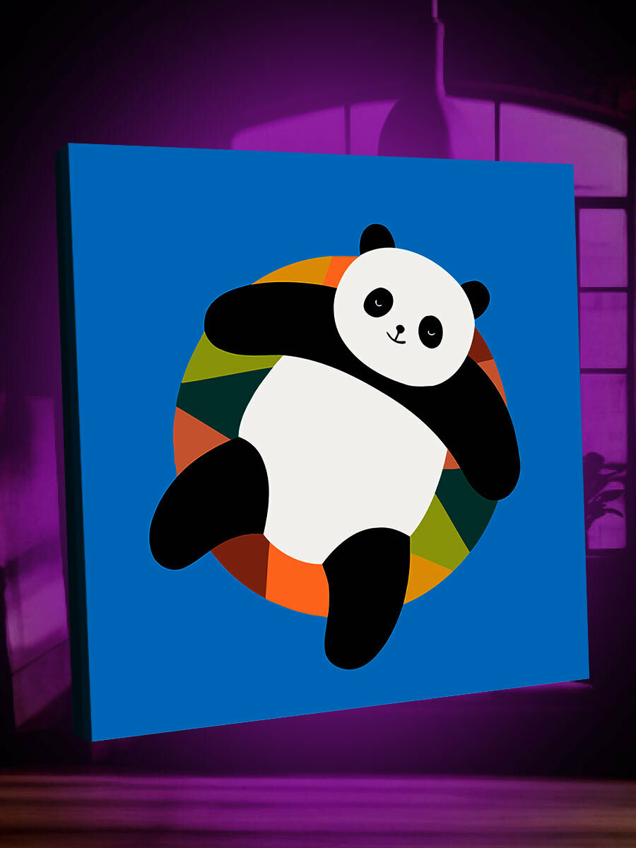 Картина по номерам Панда на цветном круге / Panda on a colored circle на подрамнике 40*50