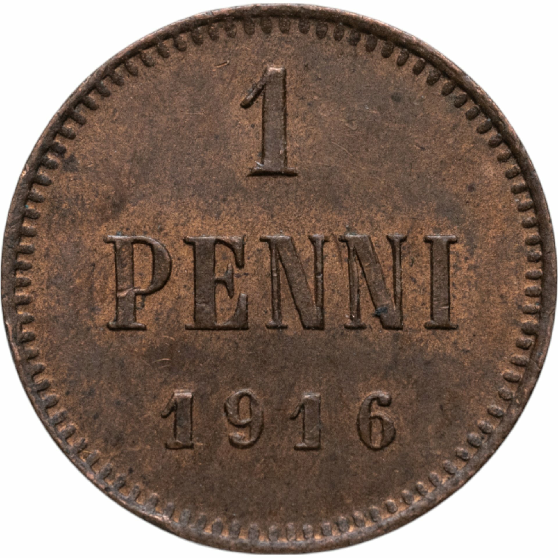 1 пенни penni 1916 Российская Финляндия, Медь, в сохранности UNC
