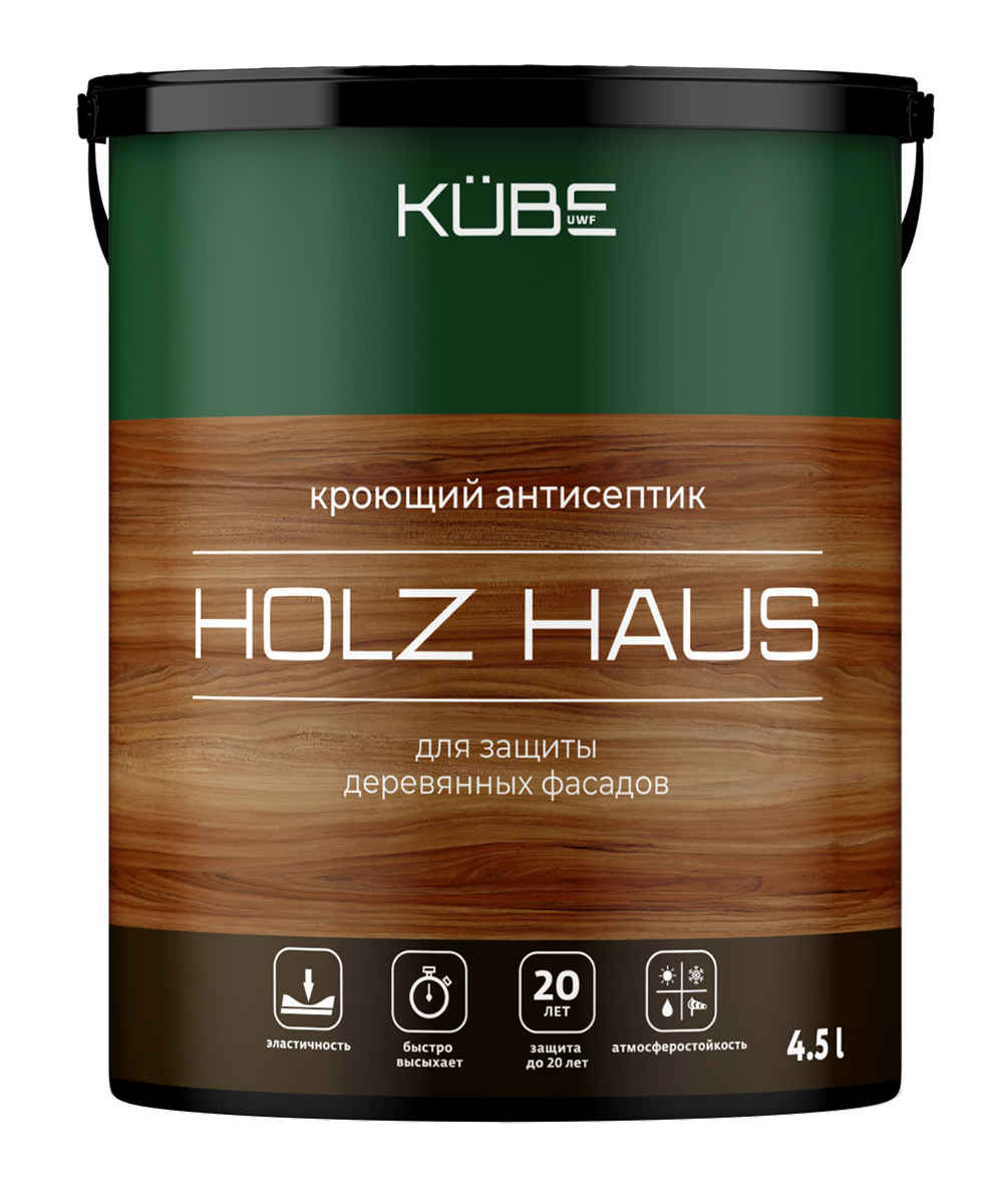 Kube Holz Haus антисептик кроющий для деревянных фасадов полуматовый, база А, 0,9 л