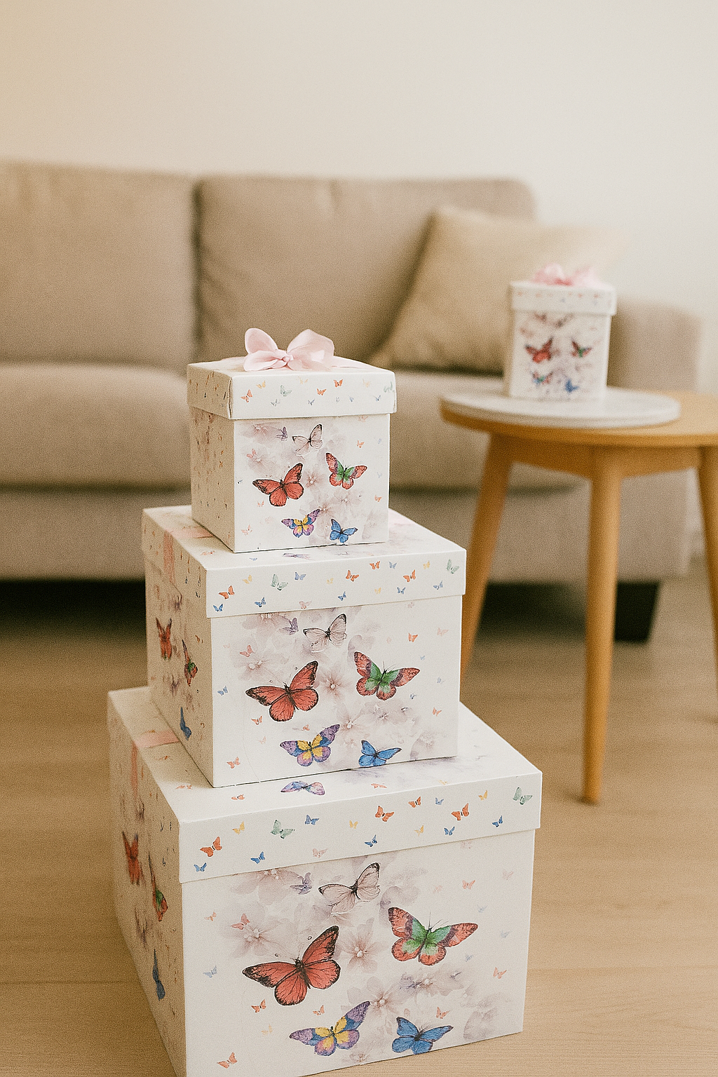 Набор раскладных коробок "Бабочки", 4 шт, 10-30 см, для подарков
