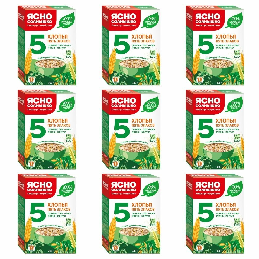 Ясно солнышко Хлопья 5 Злаков, 400 гр, 9 упаковок в коробке