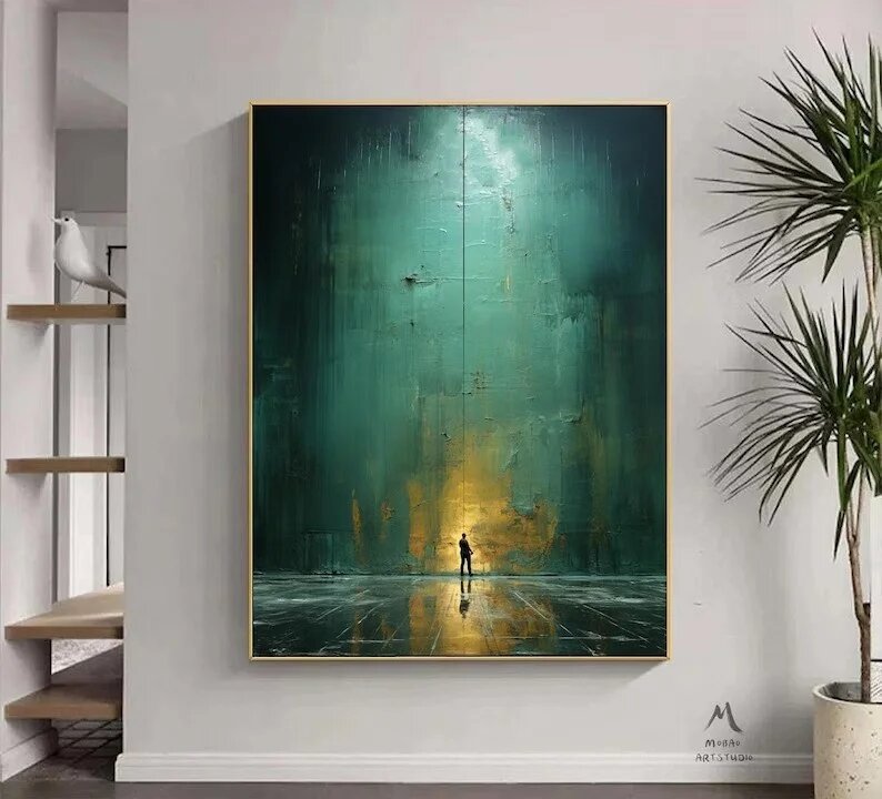 Зелёная абстрактная печать на холсте 50x70cm Unframed