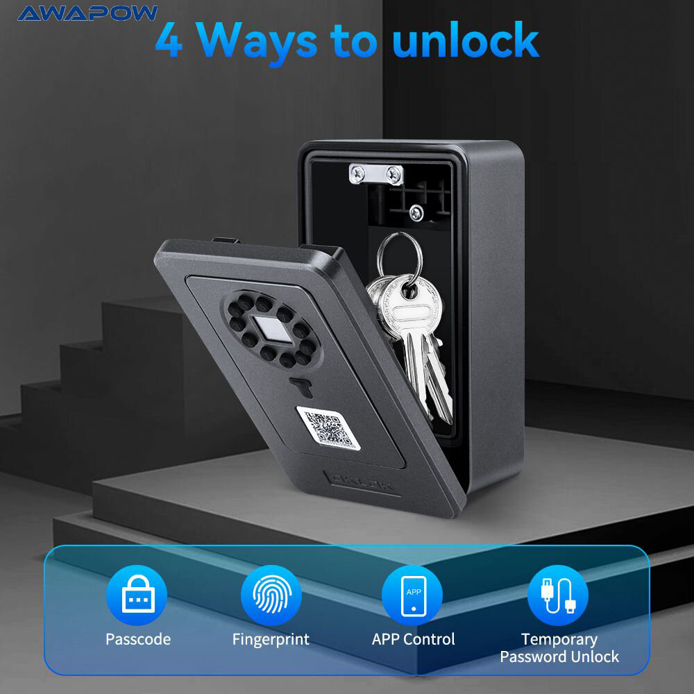 Умный сейф для ключей с датчиком отпечатков пальцев, степень водонепроницаемости IP54